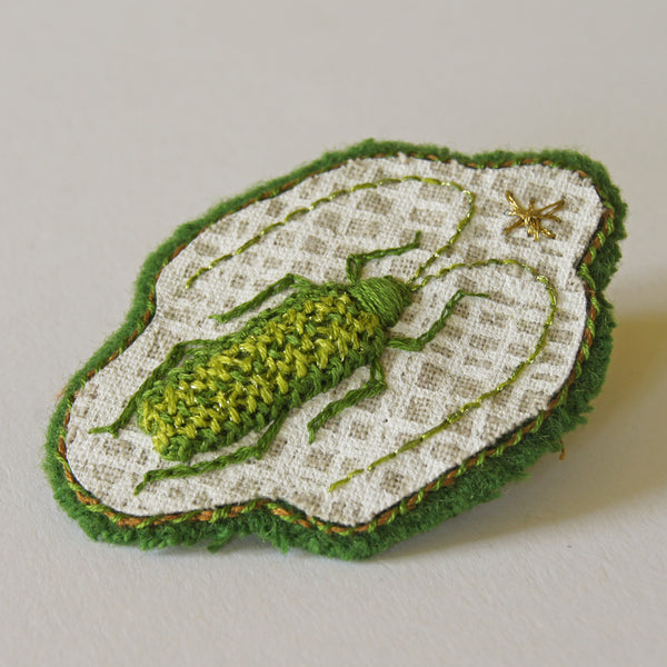 Green Longhorn Beetle Sew-On Patch - Blue Terracotta